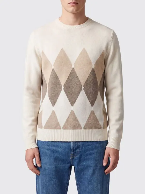 BALLANTYNE Argyle Pattern 100% Cashmere Crew-neck Jumper - Butter