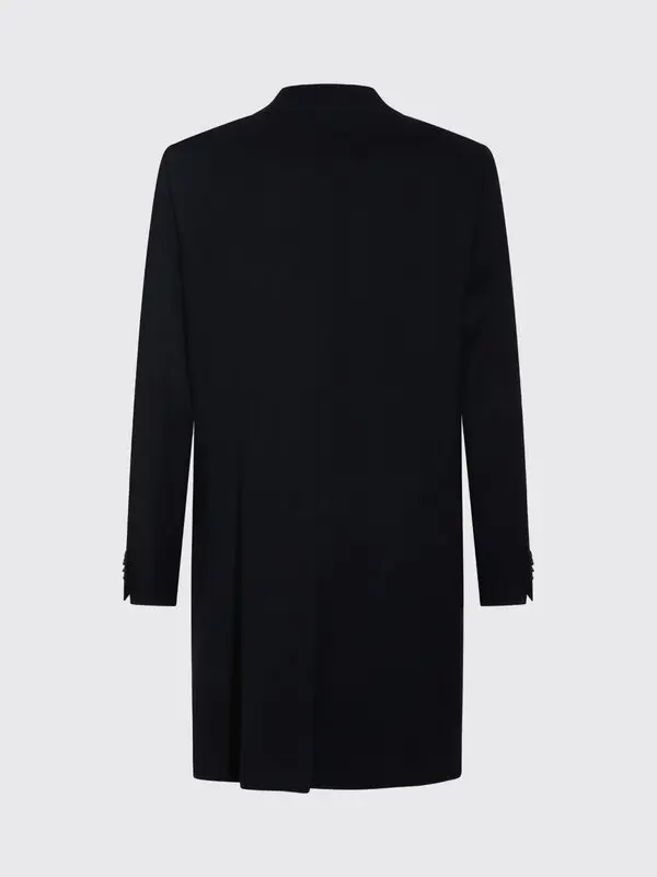 Canali Double-breasted Long Coat In Wool And Cashmere Blend