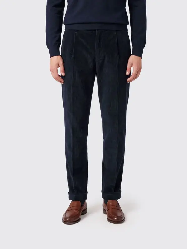 PT TORINO Slim Fit Pleated Corduroy Trousers - Blue