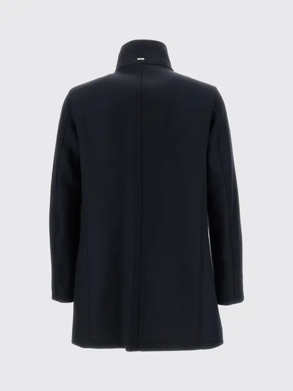Herno Single-breasted Virgin Wool Coat With High Neck And Concealed Closure - Blue