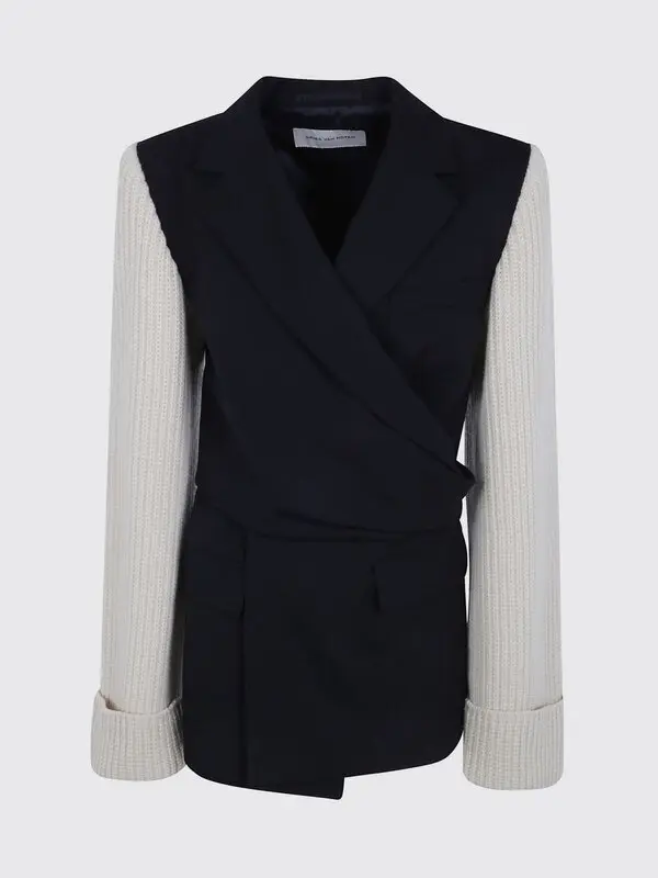 Dries Van Noten Wool Robe-style Cropped Blazer With Peak Lapels