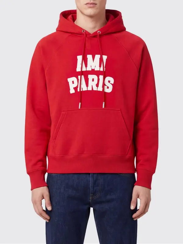 AMI Paris Cotton Hoodie With Kangaroo Pocket And Logo Detail