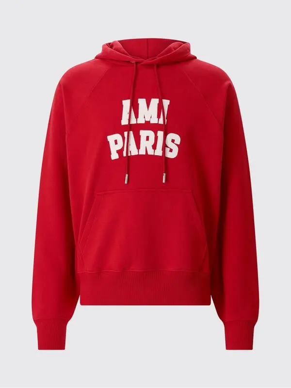 AMI Paris Cotton Hoodie With Kangaroo Pocket And Logo Detail