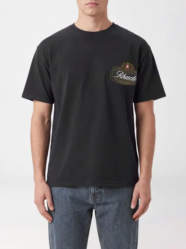Rhude Cotton T-shirt With Contrast Logo And Dropped Shoulders - Black