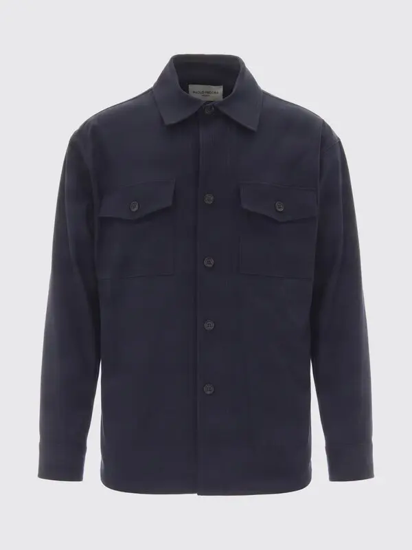 PAOLO PECORA Viscose-blend Shirt Jacket With Patch Pockets - Blue
