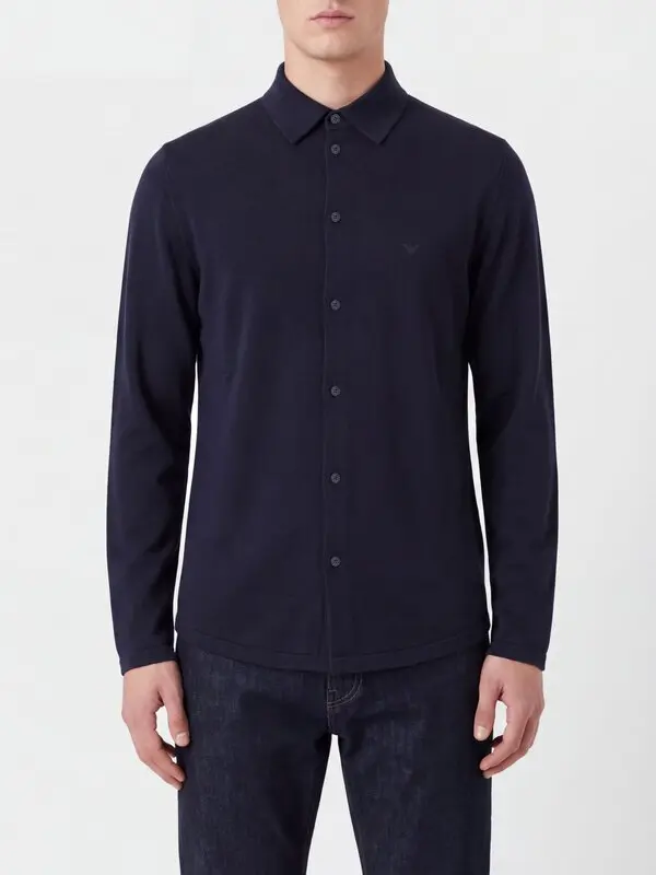 Emporio Armani Virgin Wool Knitted Shirt With Embroidered Logo