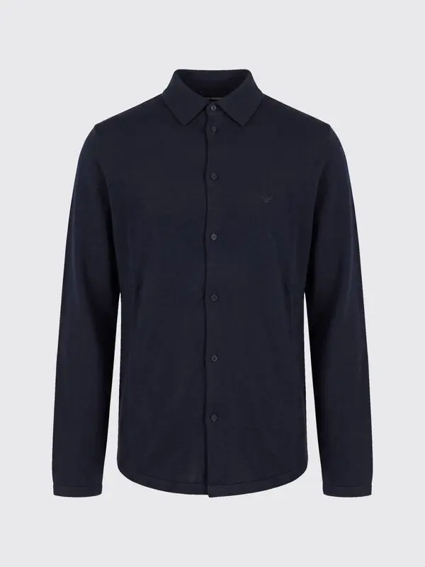 Emporio Armani Virgin Wool Knitted Shirt With Embroidered Logo