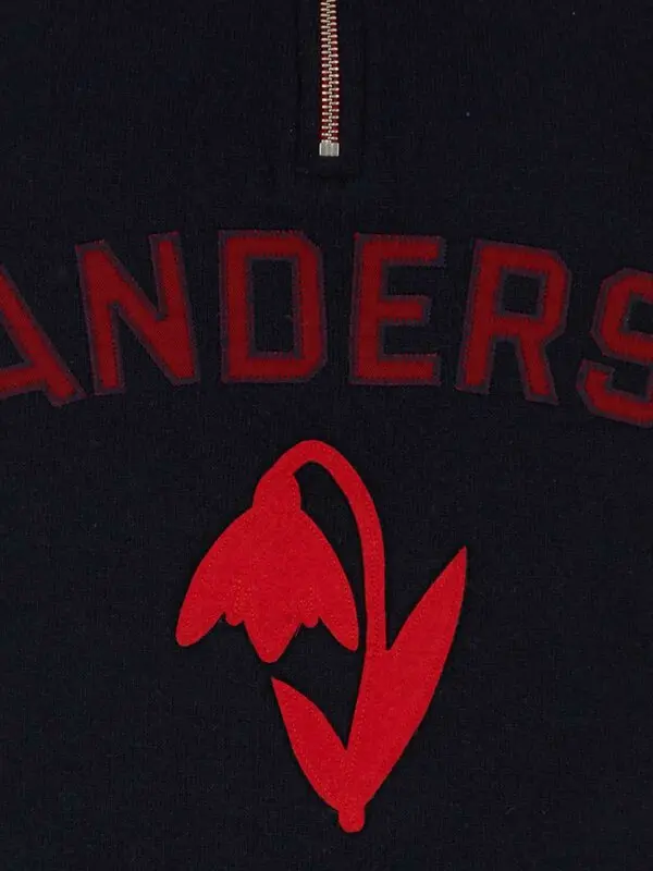 JW Anderson Bicolour Wool Blend Half-zip Sweatshirt With Logo - Navy