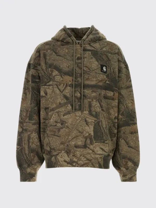 Carhartt Work In Progress Camouflage Cotton Hoodie With Kangaroo Pocket And Embroidered Logo