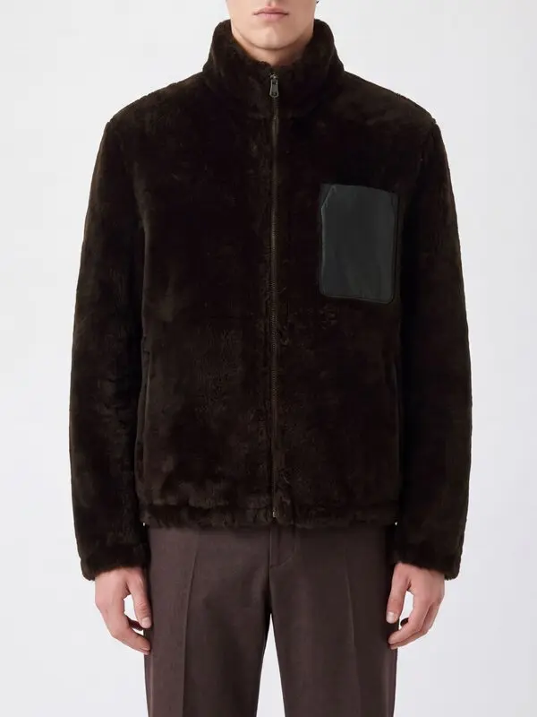 SALVATORE SANTORO High-neck Ovine Leather Sports Jacket With Zip Closure - Burnt