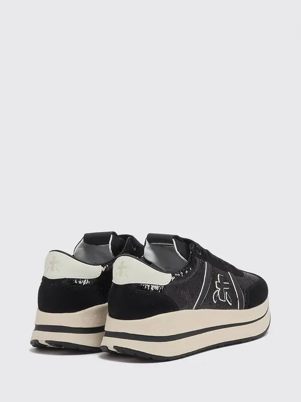 Premiata Bethcoin Platform Sneakers In Leather And Fabric With Sequins