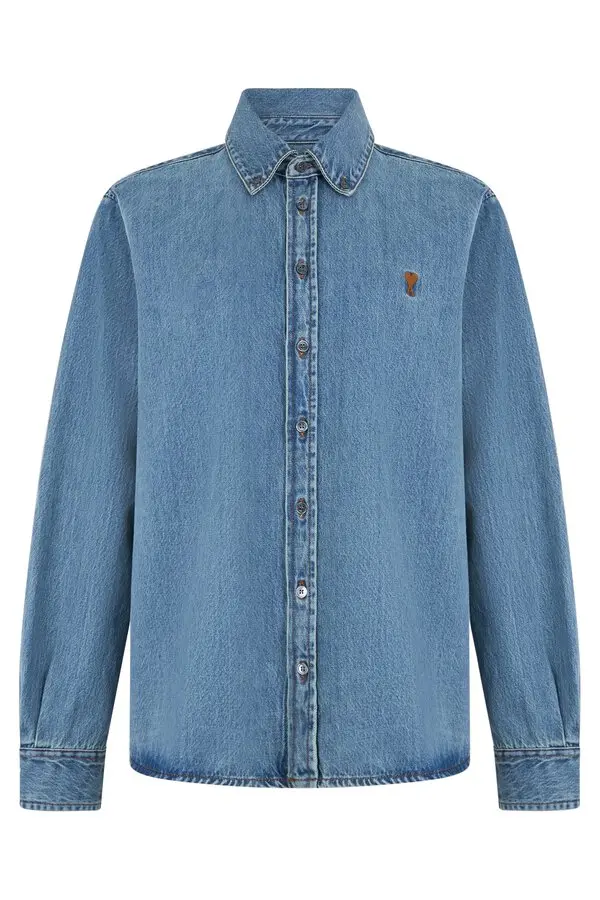 AMI Paris Long Sleeve Denim Shirt With Classic Collar - Light Blue