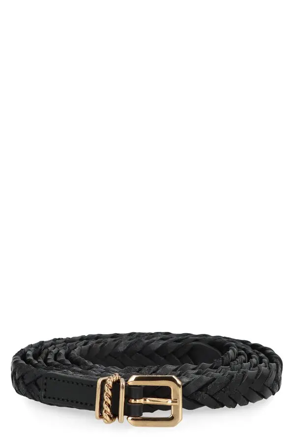 Etro Braided Suede Leather Belt With Gold Clasp Buckle - Black