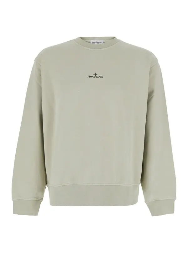 Stone Island Logo Print Cotton Crewneck Sweatshirt