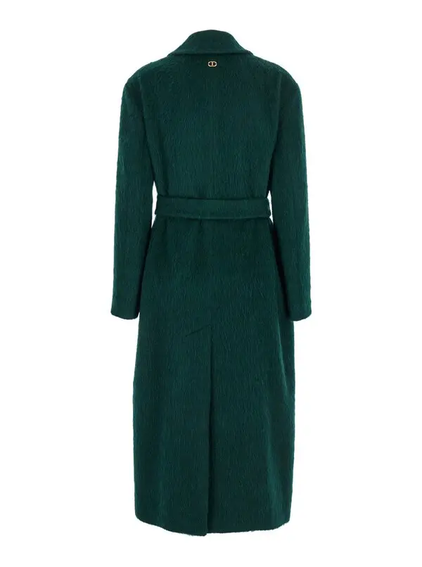TWINSET Double-breasted Wool Blend Jacket With Notched Revers And Front Belt