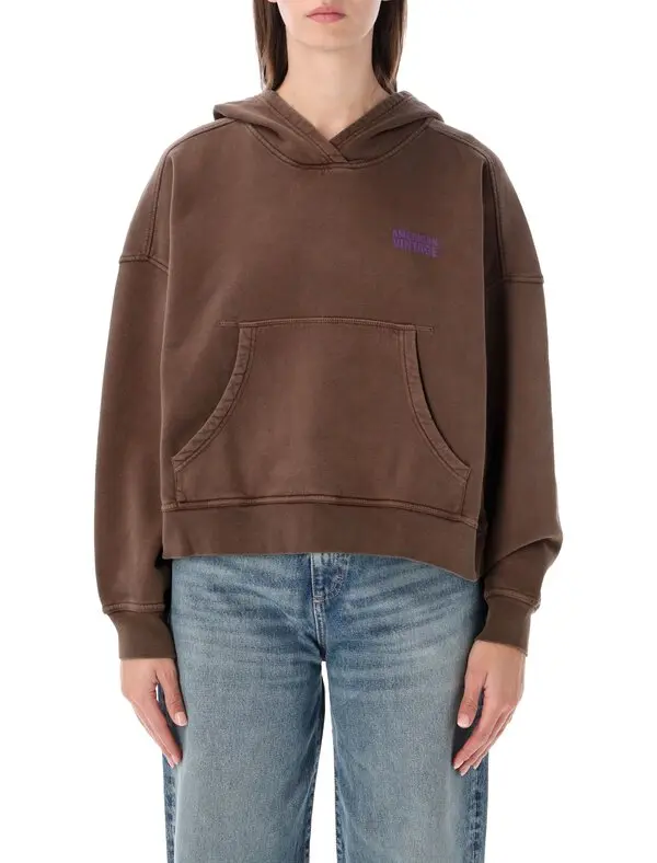 American Vintage Vintage-effect Oversized Cotton Hoodie With Peach-skin Brushed Interior - Marrone