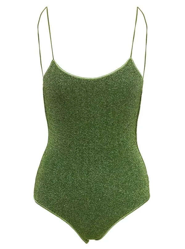 Oseree Lurex One-piece Swimsuit With Deep Back Neckline And Thin Straps - Green