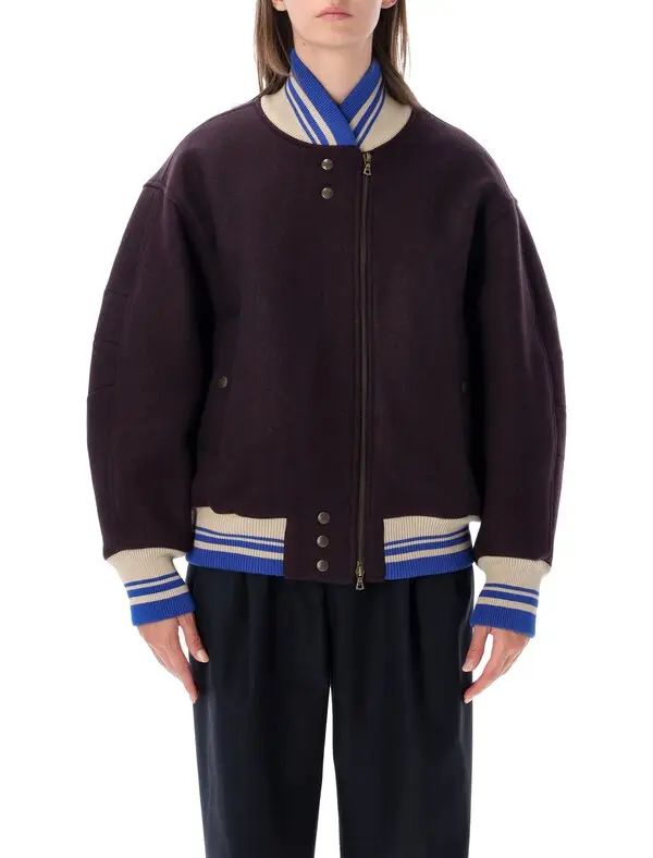 Dries Van Noten Oversized Wool Twill Bomber Jacket With Contrast Striped Rib Trim - Auber