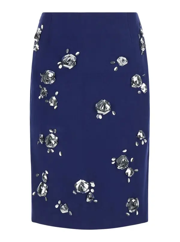MARKGONG High-waist Slim Pencil Mini Skirt With Pink Details - Blu