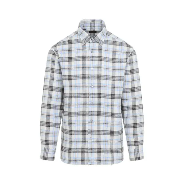 Brioni Mini Macro Check Hidden Placket Dress Shirt - Blue