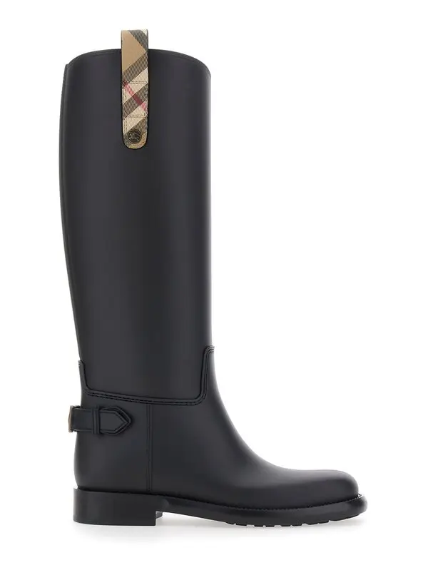 Burberry Leather Boots With Iconic Front Details And Side Zip - Black