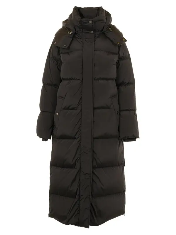 Woolrich Horizontal Quilted Hooded Coat With Ribbed Cuffs - Nero