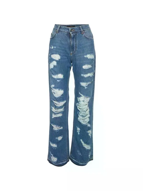 Dolce & Gabbana Distressed High-waisted Wide-leg Jeans