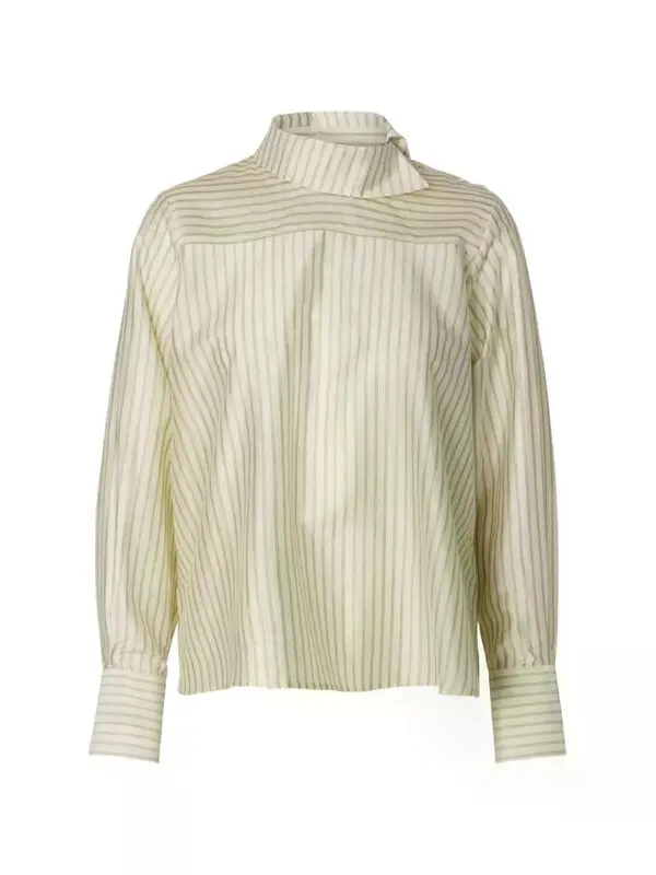SELECTED Stripe-pattern High-neck Blouse - Neutrals