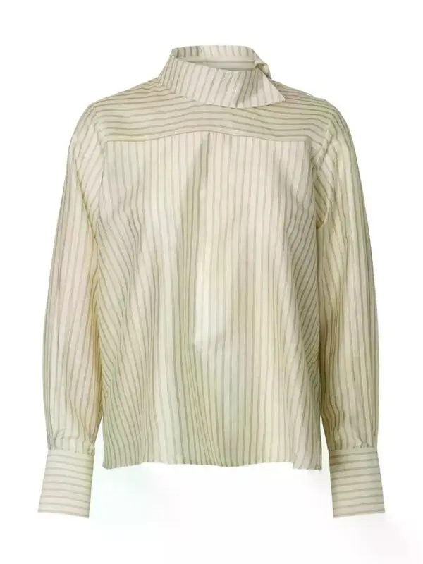 SELECTED Stripe-pattern High-neck Blouse