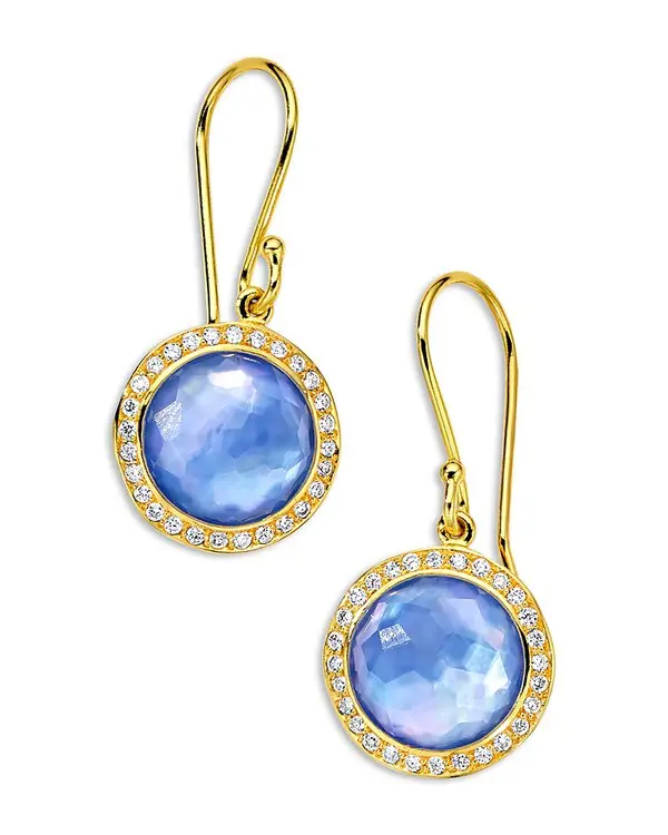 Ippolita 18k Yellow Gold Lollipop Quartz Over Mother Of Pearl Over Lapis Triplet & Diamond Halo Drop Earrings - Rock Cryst
