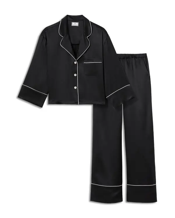 PETITE PLUME Celine Silk Shirt & Wide Leg Pants Pajama Set