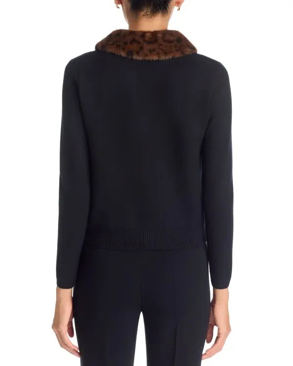 T Tahari Faux Fur Collared Cardigan