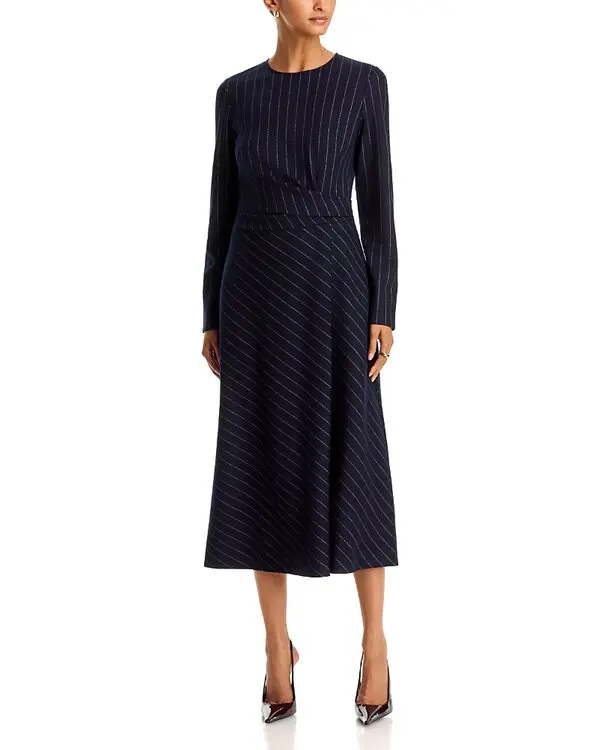 Lafayette 148 New York Pinstripe Long Sleeve Midi Dress
