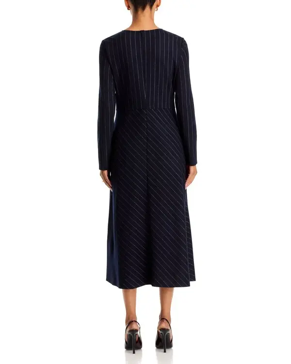 Lafayette 148 New York Pinstripe Long Sleeve Midi Dress