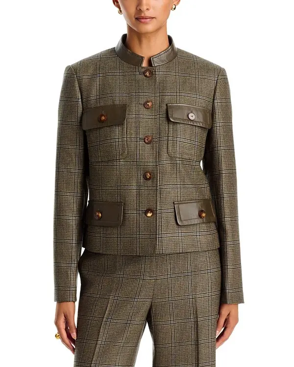 Lafayette 148 New York Leather Trim Wool Cropped Jacket