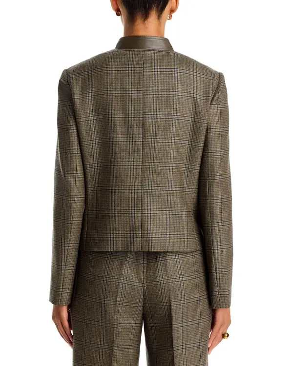 Lafayette 148 New York Leather Trim Wool Cropped Jacket