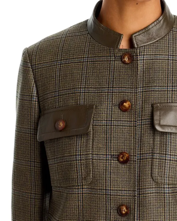 Lafayette 148 New York Leather Trim Wool Cropped Jacket