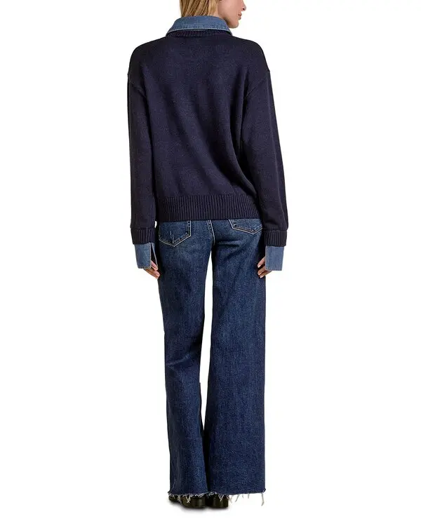Elan Denim Trim Collared Sweater