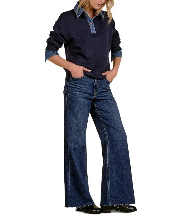 Elan Denim Trim Collared Sweater