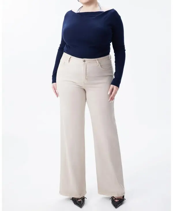 BAYEAS Plus Mid Rise Wide Leg Denim Jeans Stretch Comfortable