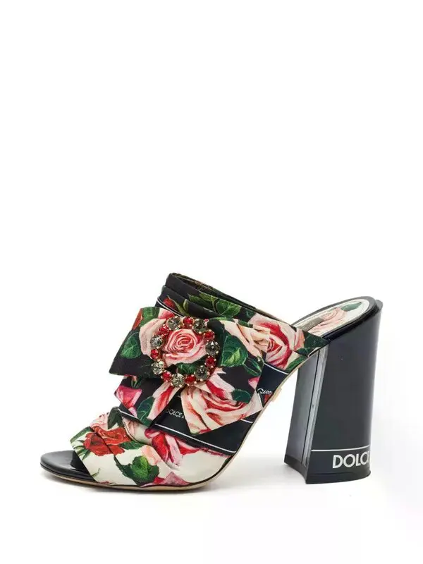 Dolce & Gabbana Floral-print Block-heel Sandals - Black
