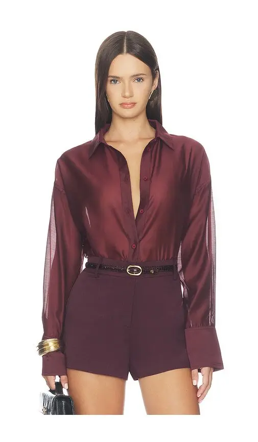 4TH & RECKLESS X Gracey Sheer Shirt In Burgundy