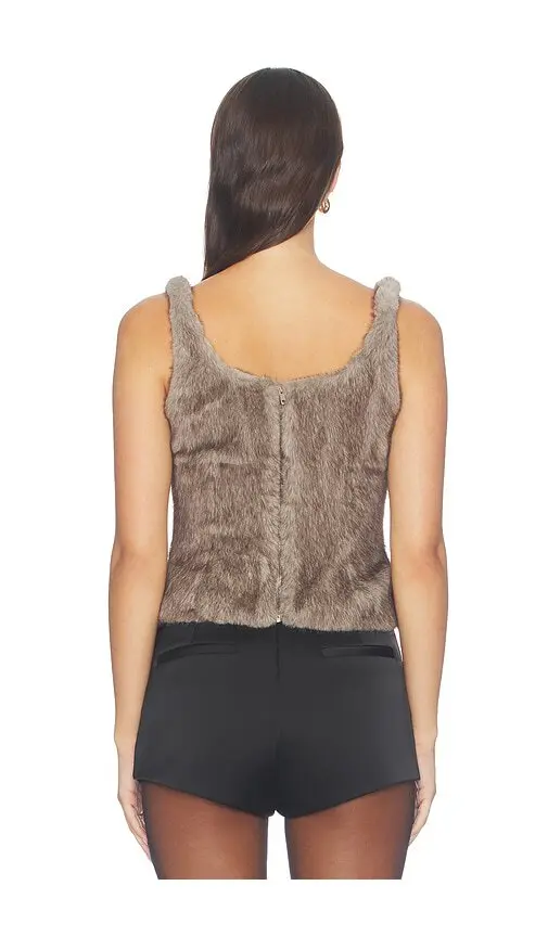 Alexander Wang Faux Fur Fitted Tank Top In Taupe - Grey