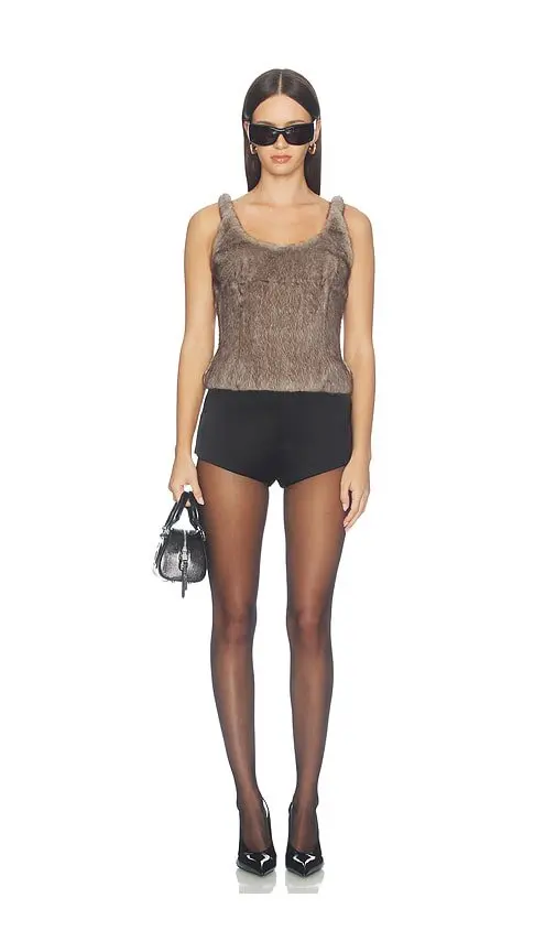 Alexander Wang Faux Fur Fitted Tank Top In Taupe - Grey