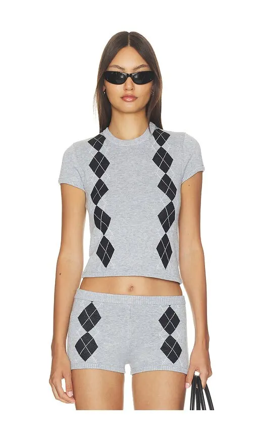 LOVERS AND FRIENDS Gisselle Argyle Tee In Grey