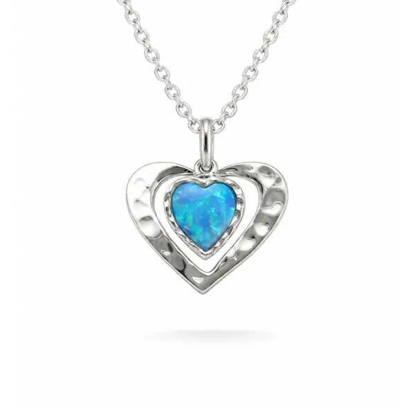 ISLA SILVER Dainty Opal Heart Necklace In Sterling Silver - Blue