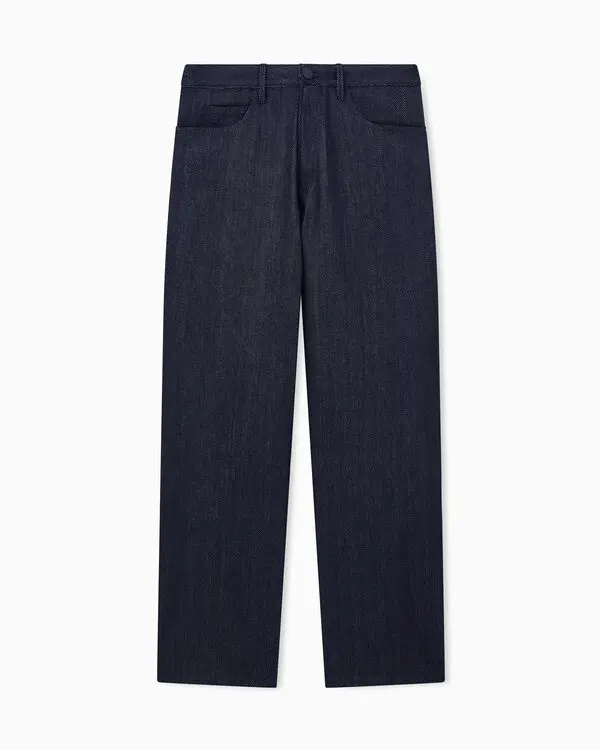 Giorgio Armani Five-pocket Oversized Jeans In Brushed Cotton Denim Collection - Blue