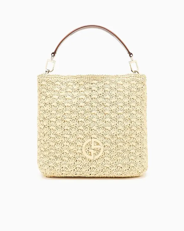 Giorgio Armani Medium Shoulder Bag Made Of Raffia Fan Stitch And Leather
