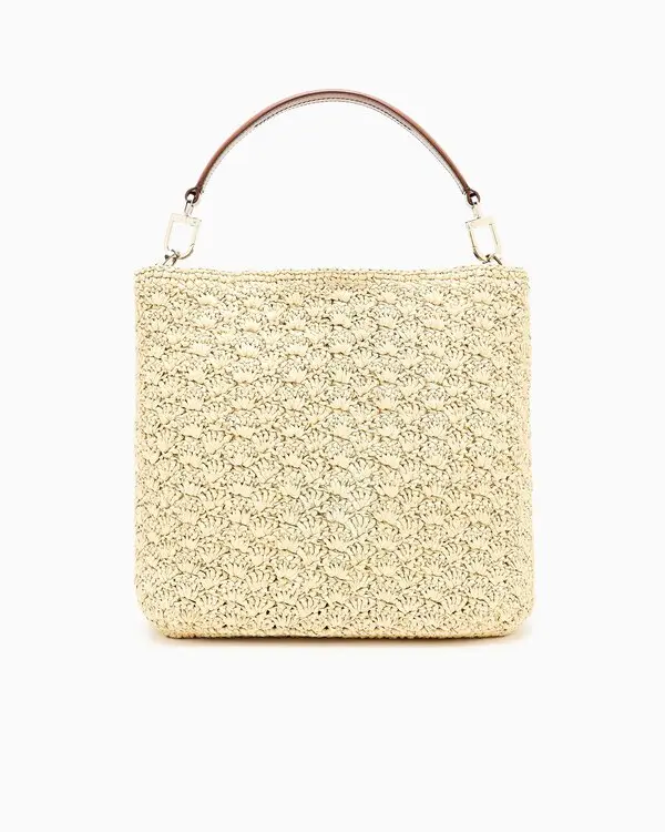 Giorgio Armani Medium Shoulder Bag Made Of Raffia Fan Stitch And Leather