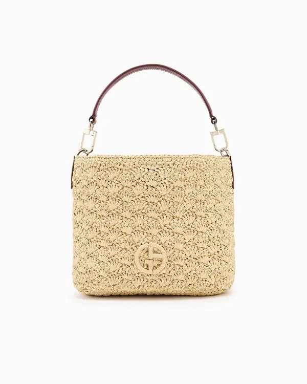 Giorgio Armani Small Shoulder Bag Made Of Raffia Fan Stitch And Leather